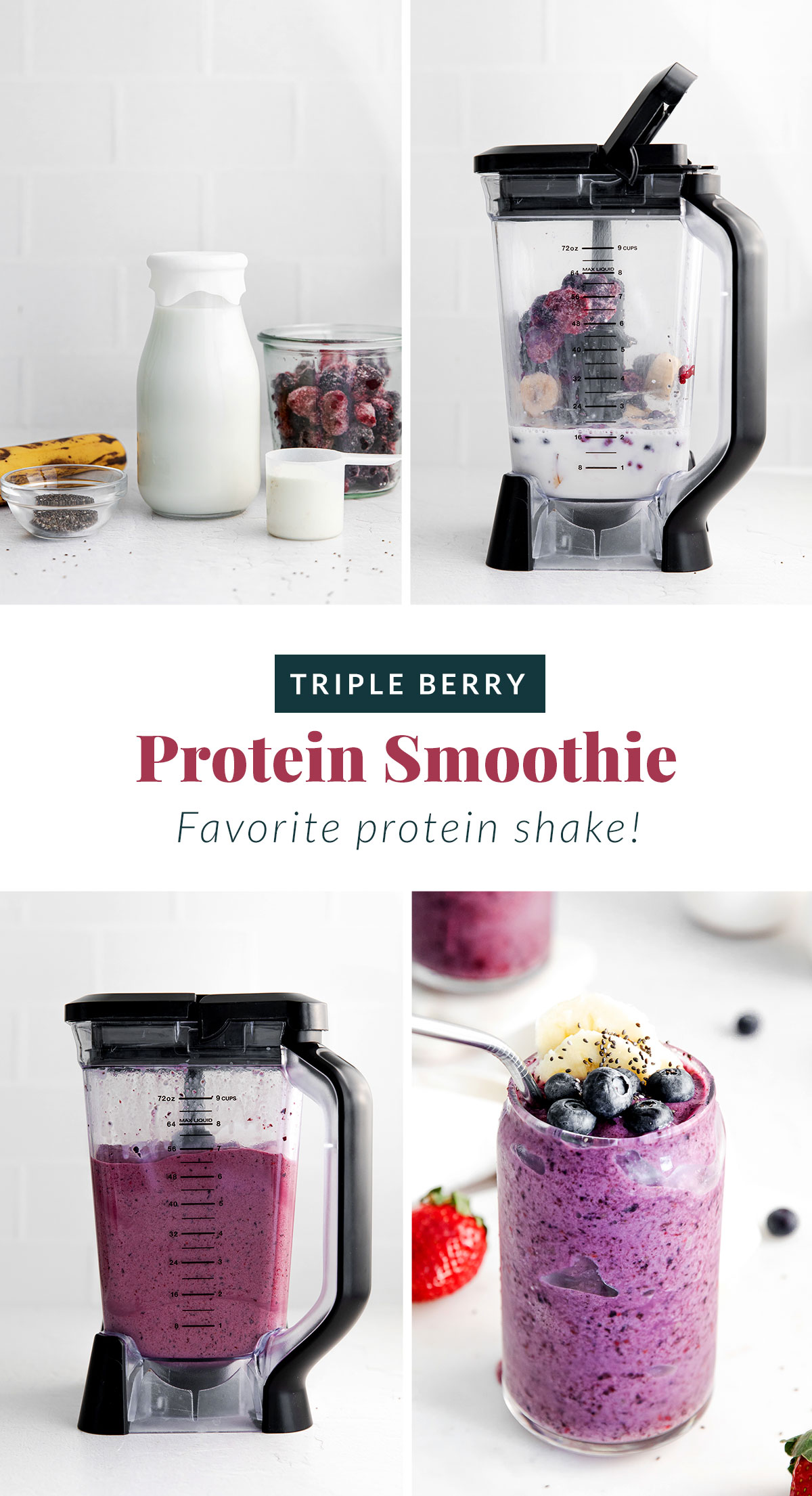 Triple Berry Smoothie 12g Protein Per Smoothie Fit Foodie Finds